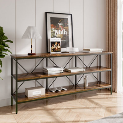 H&O 161.5cm Console Table with Storage Shelves 3 Tier Side Table with ...