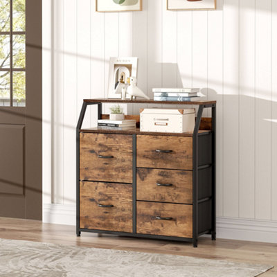 H&O Medieval Inspired Wooden Storage Cabinet with 5 Drawer and 1 Shelve ...