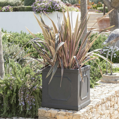 H45cm Buckingham Lead Effect Framed Cube Planter - By Terra Pot