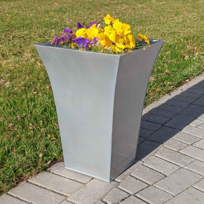 H55cm Galvanised Silver Flared Square Planter | DIY at B&Q