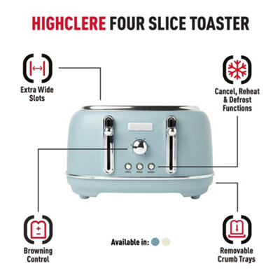 Haden Highclere Blue Toaster - 4 Slice Electric Stainless-Steel Toaster ...