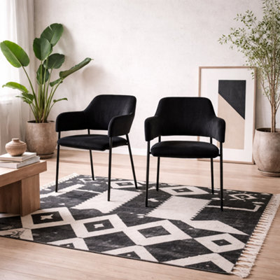Haderslev Set of 2 Black Upholstered Dining Chairs with Armrests