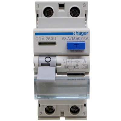 Hager CDA263U 63 Amp 30mA A-Type RCD Double Pole DIN Rail