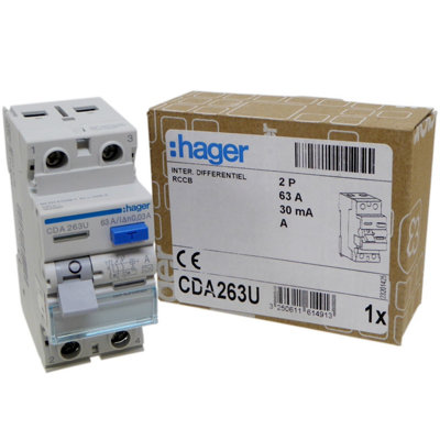Hager CDA263U 63 Amp 30mA A-Type RCD Double Pole DIN Rail