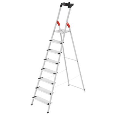 Hailo L80 Comfortline Step Ladder Deep Safety Step - 8 Tread | DIY at B&Q