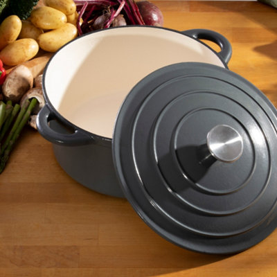 Hairy Bikers Cast Iron Enamelled Casserole Pot 21cm With Lid Grey | DIY ...