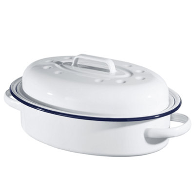 Hairy Bikers Enamelled Casserole Dish 4 Litre Pot With Lid White Blue ...