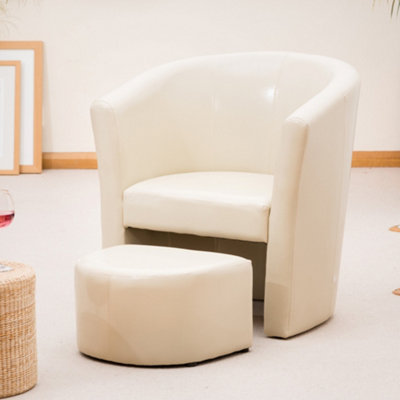 Halewood 70cm Wide PU Cream Vegan Leather Accent Tub Chair with ...