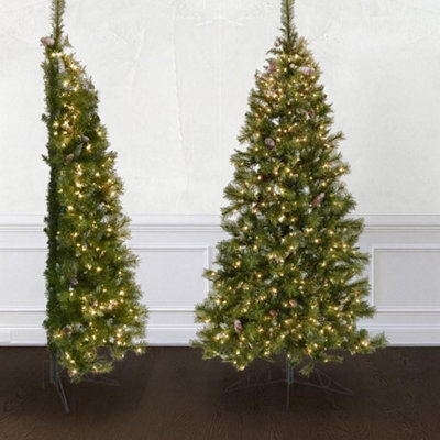 Half Artificial Christmas Tree with LED Lights, Realistic Green Pine ...