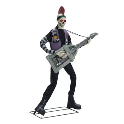 Halloween 6ft Skeleton Punk Rocker Lights & Sounds Prop Decoration