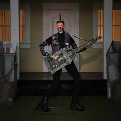 Halloween 6ft Skeleton Punk Rocker with Lights & Sounds Prop Decoration