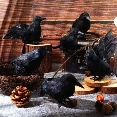 Halloween 6PCS Black Raven Movie Prop Fake Crow Hunting Decor Bird ...