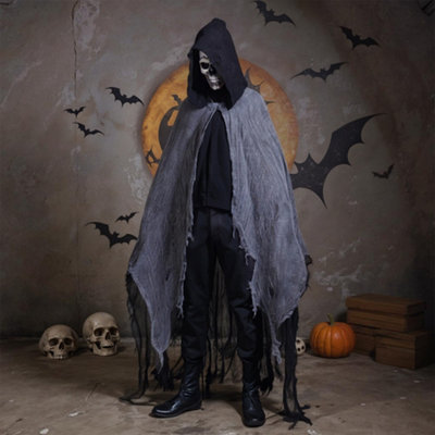 Halloween Black Linen Phantom Costume Skeleton Cloak at B&Q