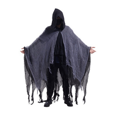 Halloween Black Linen Phantom Costume Skeleton Cloak at B&Q
