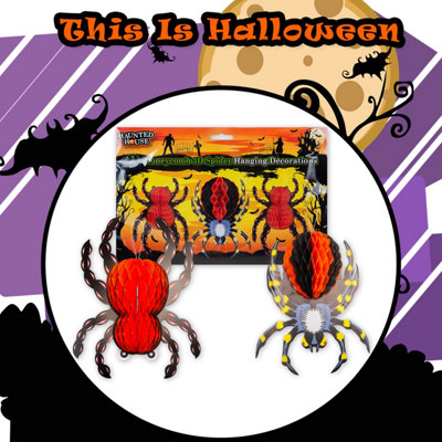 Halloween Spider Hanging Honeycomb Decoration Set of 3 Trick or Treat ...