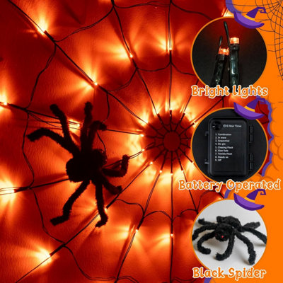 Halloween Spider Web Lights Battery Operated, 1.2m Diameter 70 LEDs ...