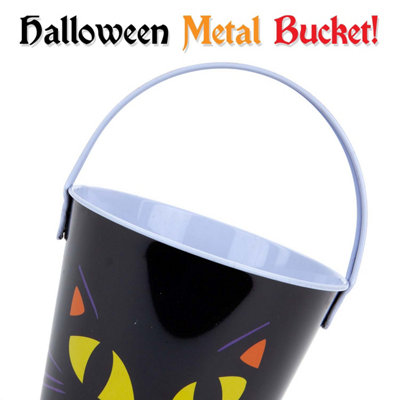 Halloween Sweets Bucket Trick or Treat Tin Halloween Candy Bucket, Cat ...