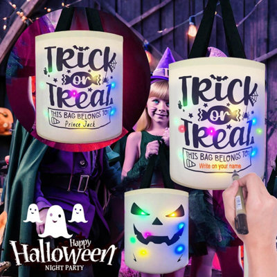 Halloween Trick or Treat Bags Candy Bucket, Light Up Ghost Basket ...