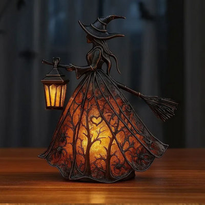 Halloween Witch Resin Statue Lamp