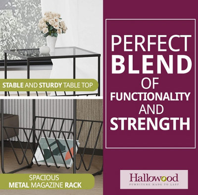 Hallowood Furniture Bourton Black Magazine Side Table with Glass Top