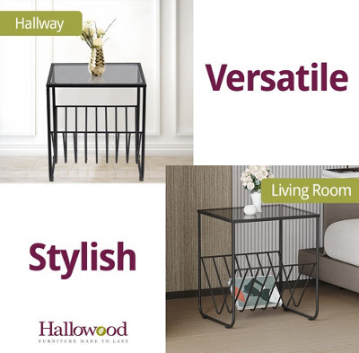 Hallowood Furniture Bourton Black Magazine Side Table with Glass Top