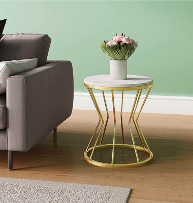 Hallowood Furniture Bourton Round Side Table with Real Marble Top | DIY at B&Q