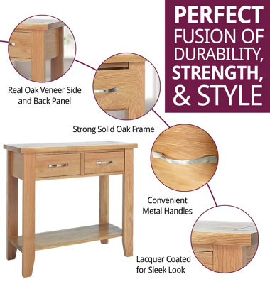 Hallowood Furniture Camberley Oak Small Console Table with 2 Drawers.