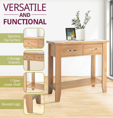 Hallowood Furniture Camberley Oak Small Console Table with 2 Drawers.