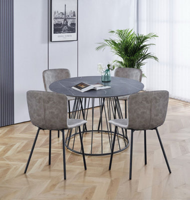 Hallowood Furniture Cullompton Large 120cm Round Table with 4 Taupe ...