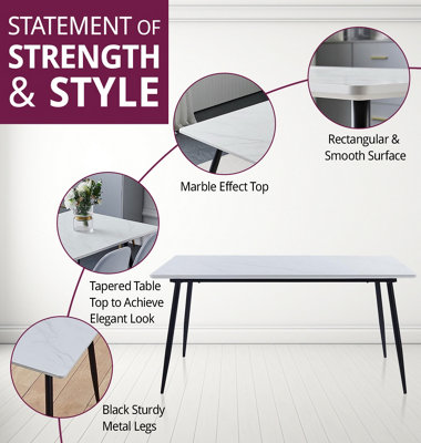 Hallowood Furniture Cullompton Large Rectangular Dining Table (160cm) with 6 Light Grey Fabric ...