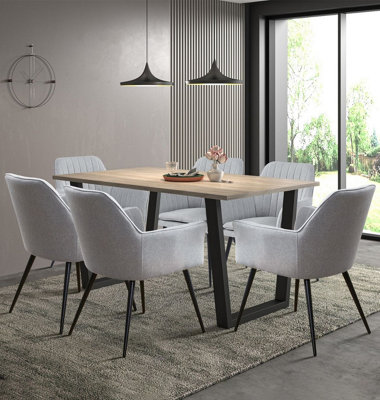 Hallowood Furniture Dudley 1.5m Dining Table Set with 6 Grey Fabric ...