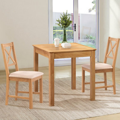 Hallowood Furniture Hereford Small Dining Table with 2 Cross Back Oak Chairs Beige Seat