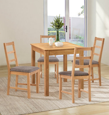 Hallowood Furniture Hereford Small Dining Table with 4 Ladder Back Oak Chairs Grey Seat