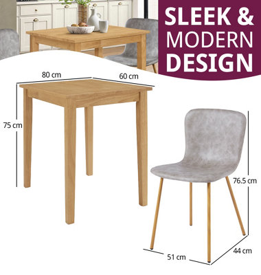 Hallowood Furniture Ledbury Light Oak Small Dining Table with 2 Taupe ...
