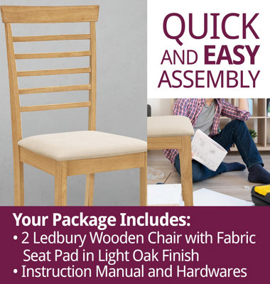 Hallowood Furniture Ledbury Wooden Chair with Fabric Seat Pad in Light ...