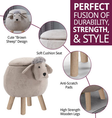 Hallowood Furniture Sheep Round Storage Stool (Grey)