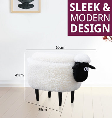 Hallowood Furniture Sheep Storage Stool (White)