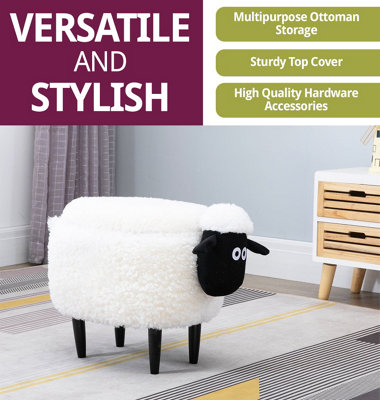 Hallowood Furniture Sheep Storage Stool (White)