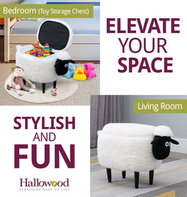Hallowood Furniture Sheep Storage Stool (White)