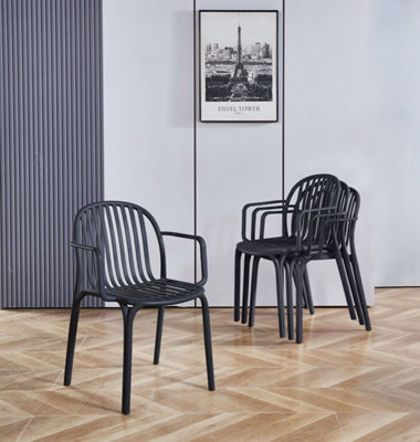 Hallowood Furniture Stoker Black Plastic Chairs with Arms x 4 for ...
