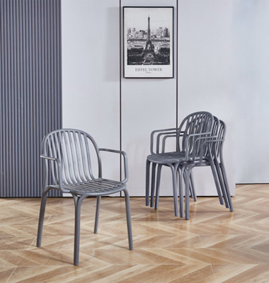 Hallowood Furniture Stoker Grey Plastic Chairs with Arms x 4 for Garden ...
