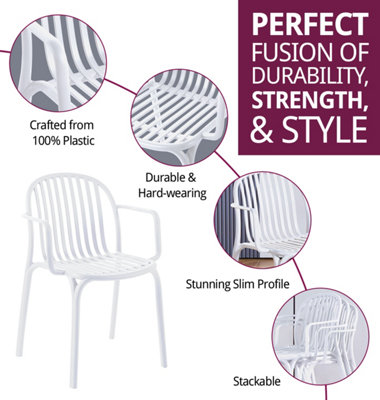 Hallowood Furniture Stoker White Plastic Chairs with Arms x 4 for ...