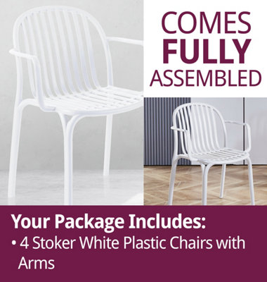 Hallowood Furniture Stoker White Plastic Chairs with Arms x 4 for ...