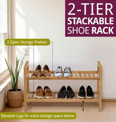Hallowood Furniture Waverly Oak 2 Tier Stackable Shoe Rack