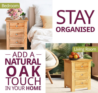 Hallowood Furniture Waverly Oak 3 Drawer Bedside Table (Pair)