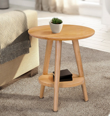 Hallowood Furniture Waverly Small Round Side Table with 3 Legs and shelf