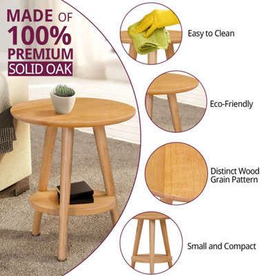 Hallowood Furniture Waverly Small Round Side Table with 3 Legs and shelf