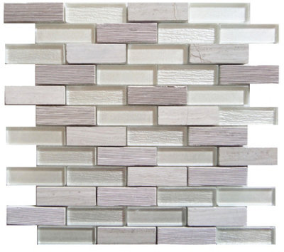 Halo Grey/White Glass & Stone Mix Brick Mosaic 20x73mm