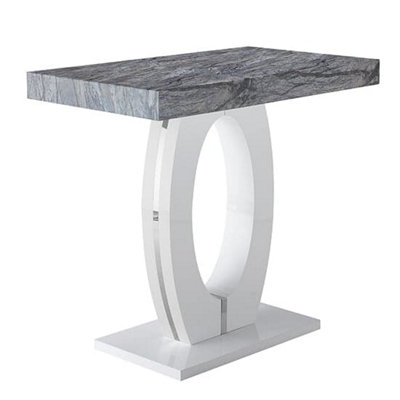Halo High Gloss Bar Table In White And Melange Marble Effect