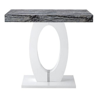 Halo High Gloss Bar Table In White And Melange Marble Effect